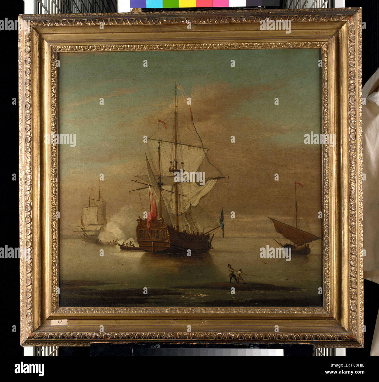 . English: A ketch rigged yacht and other vessels becalmed Oil painting ...