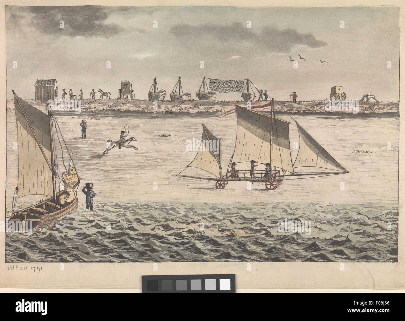 . English: A Land yacht Hand-coloured. . 1791. H, I (artist) 118 A Land ...