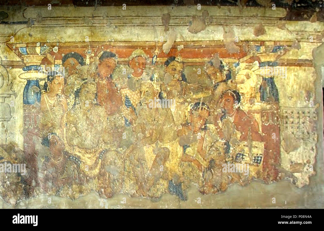 . English: Ajanta Cave 1 Group. A drawing of the scene. Detail . 8 ...