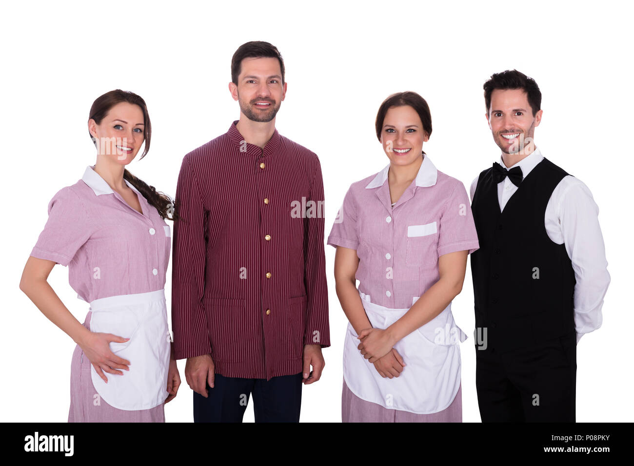 Portrait Of Happy Staff Isolated On White Background Stock Photo - Alamy