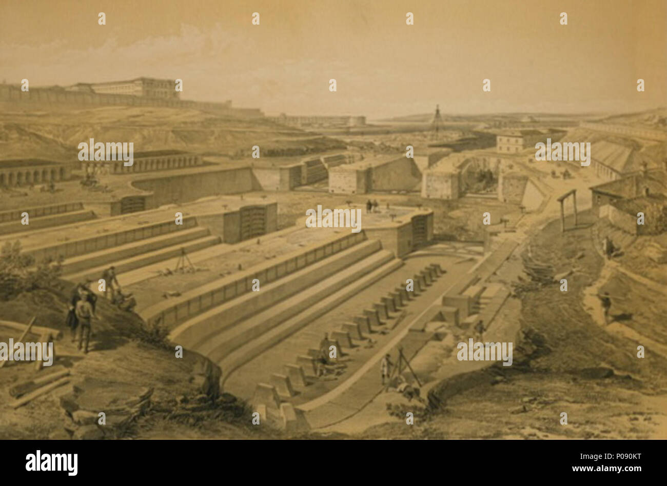 . English: View of the ship building docks at Sevastopolʹ with Fort St ...