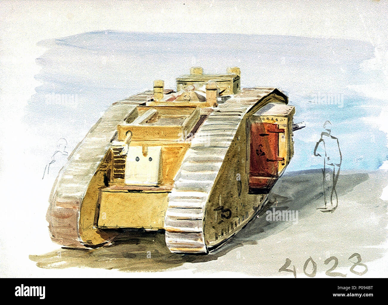 . English: A Mark I tank Inscribed '4028' by the artist: tanks first ...