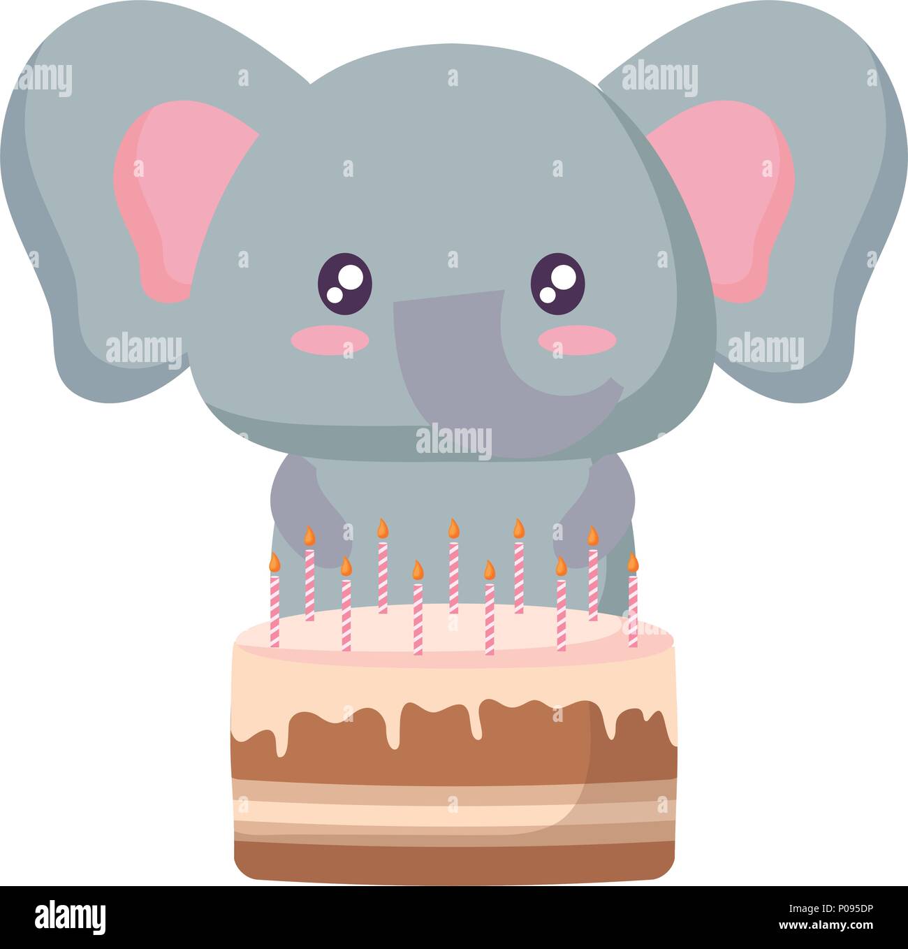 Cute elephant with birthday cake over white background, vector ...