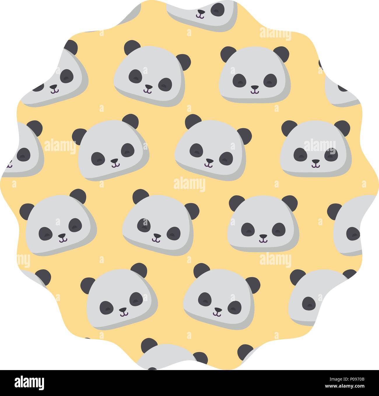 circular frame with Panda bear pattern over white background, vector ...