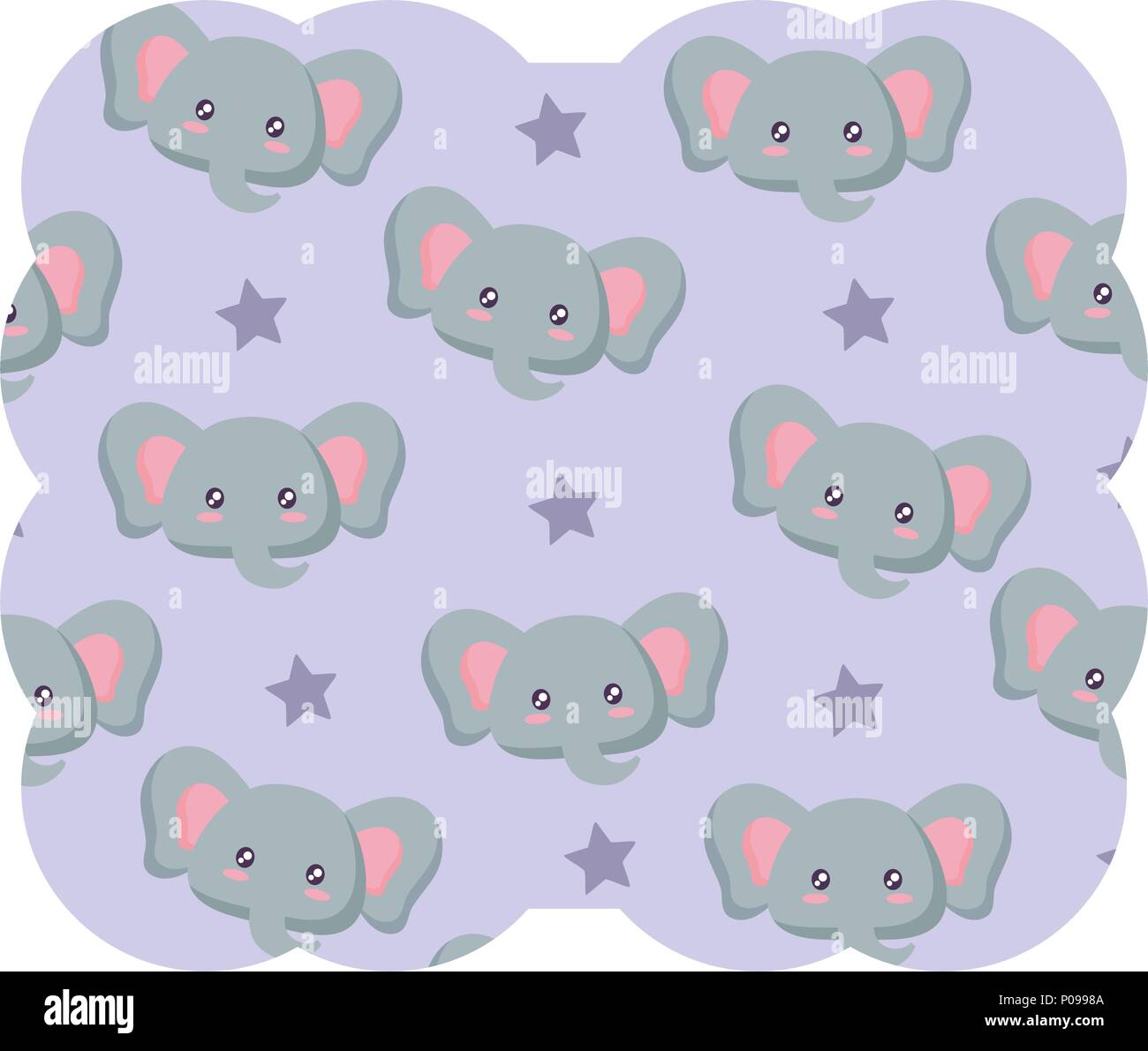 decorative frame with cute elephants pattern over white background ...