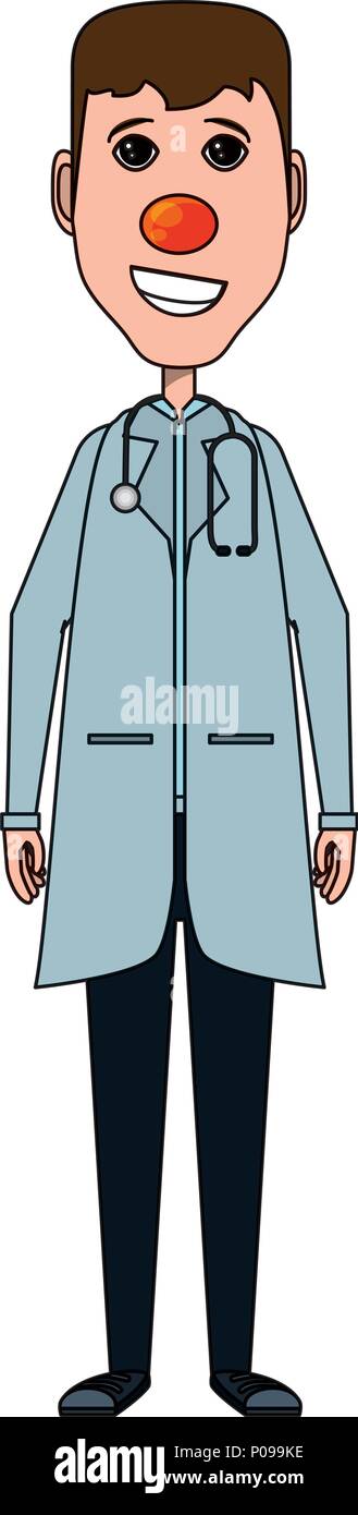 cartoon doctor with red nose and stethoscope over white background ...