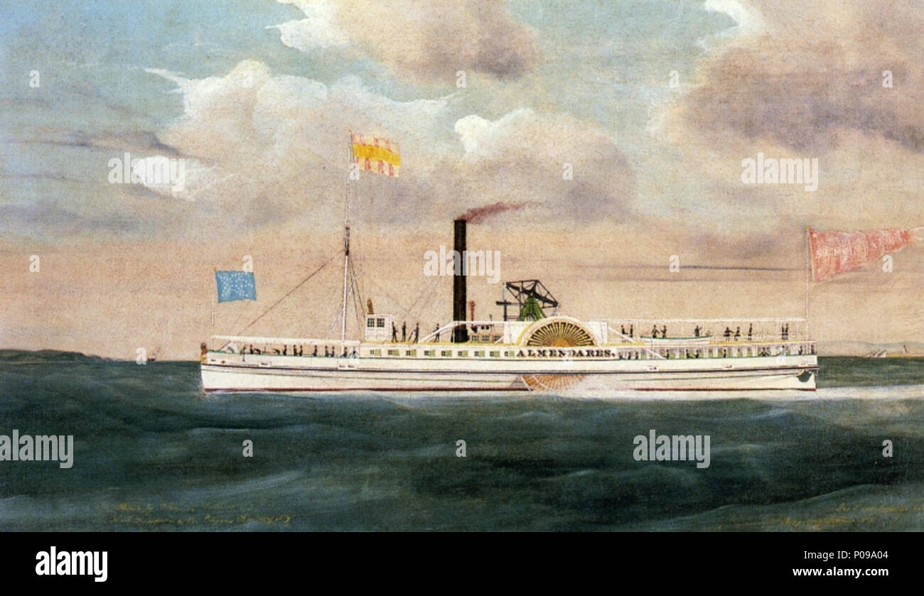 . English: Almendares, steamboat, oil on canvas painting by James and ...