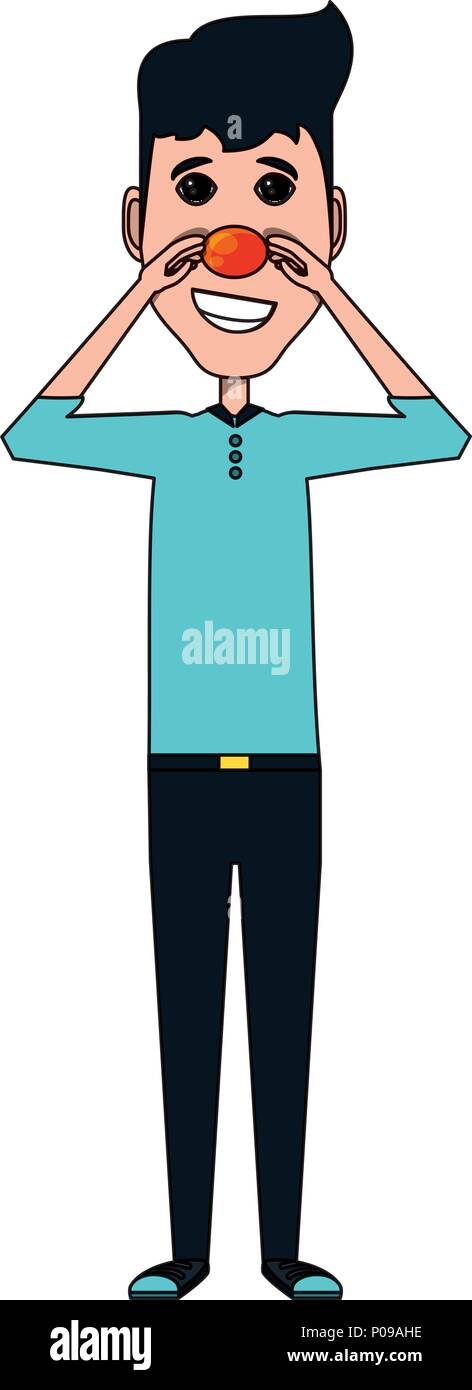 Cartoon man standing with red nose icon over white background, vector ...
