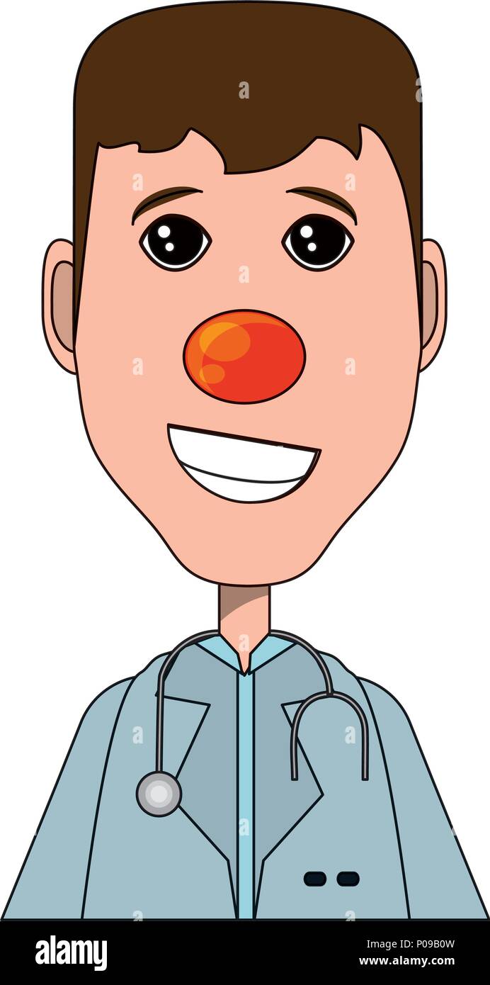 cartoon doctor with red nose and stethoscope over white background ...