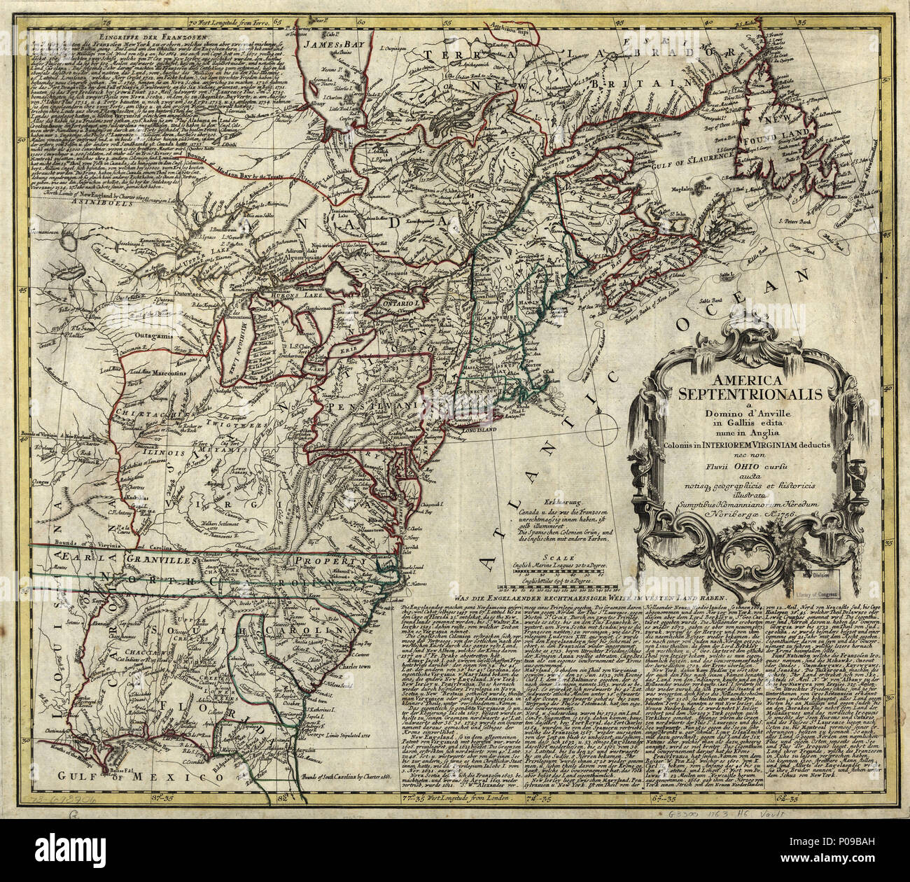 Map north america 1750 1789 hand colored scale 1 hi-res stock ...