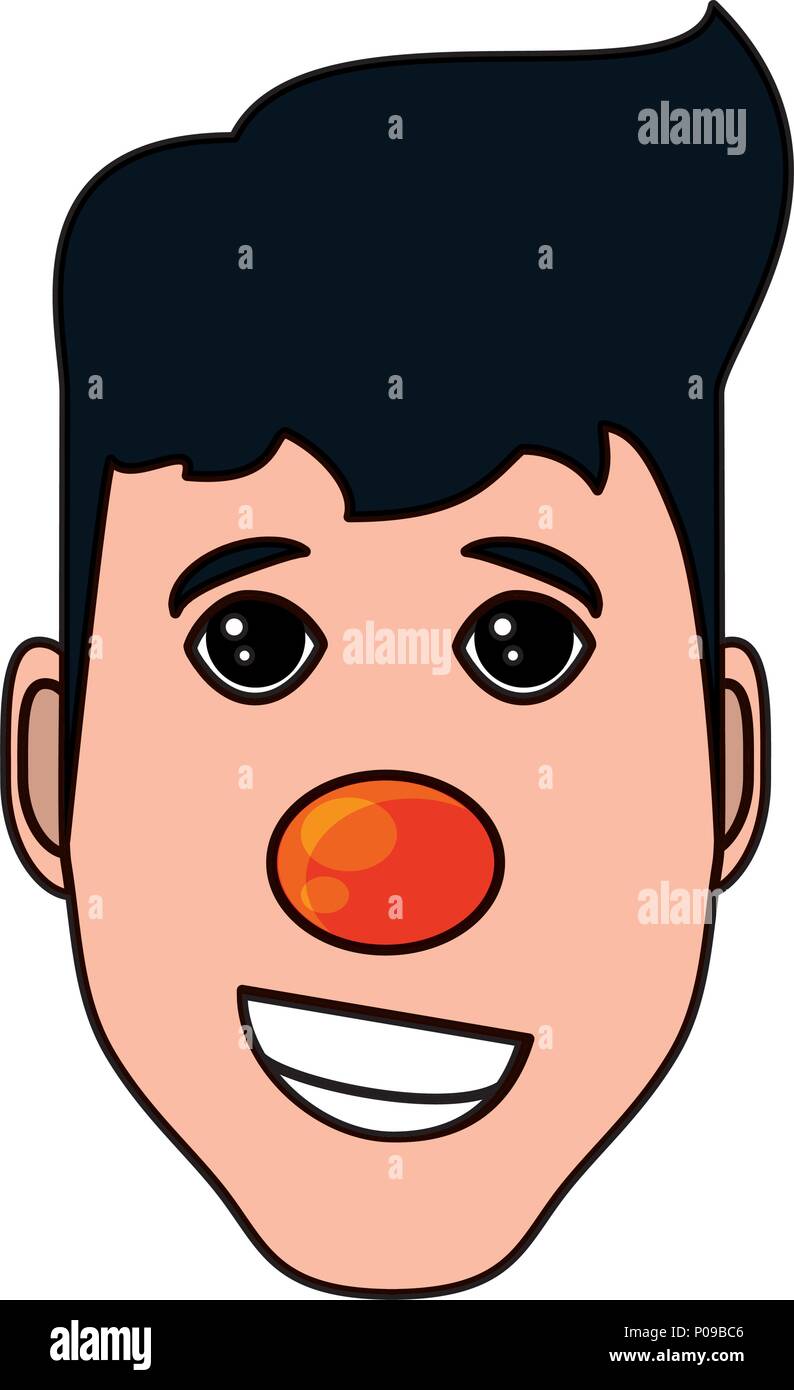 Cartoon man smiling with red nose icon over white background, vector ...