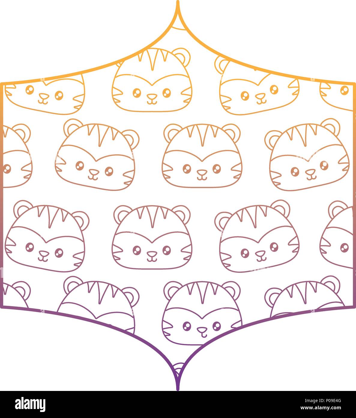 decorative frame with cute tigers pattern over white background, vector ...