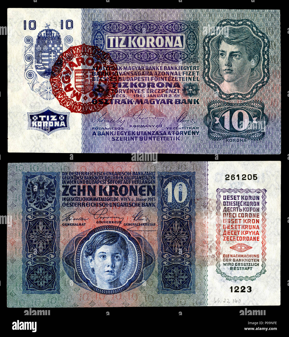 . English: Kingdom of Hungary, 10 korona, 1920 Provisional issue with ...