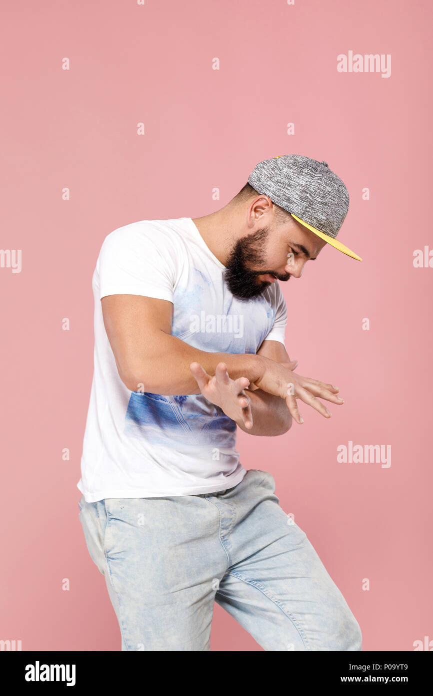 bearded man in cap dancing Stock Photo - Alamy