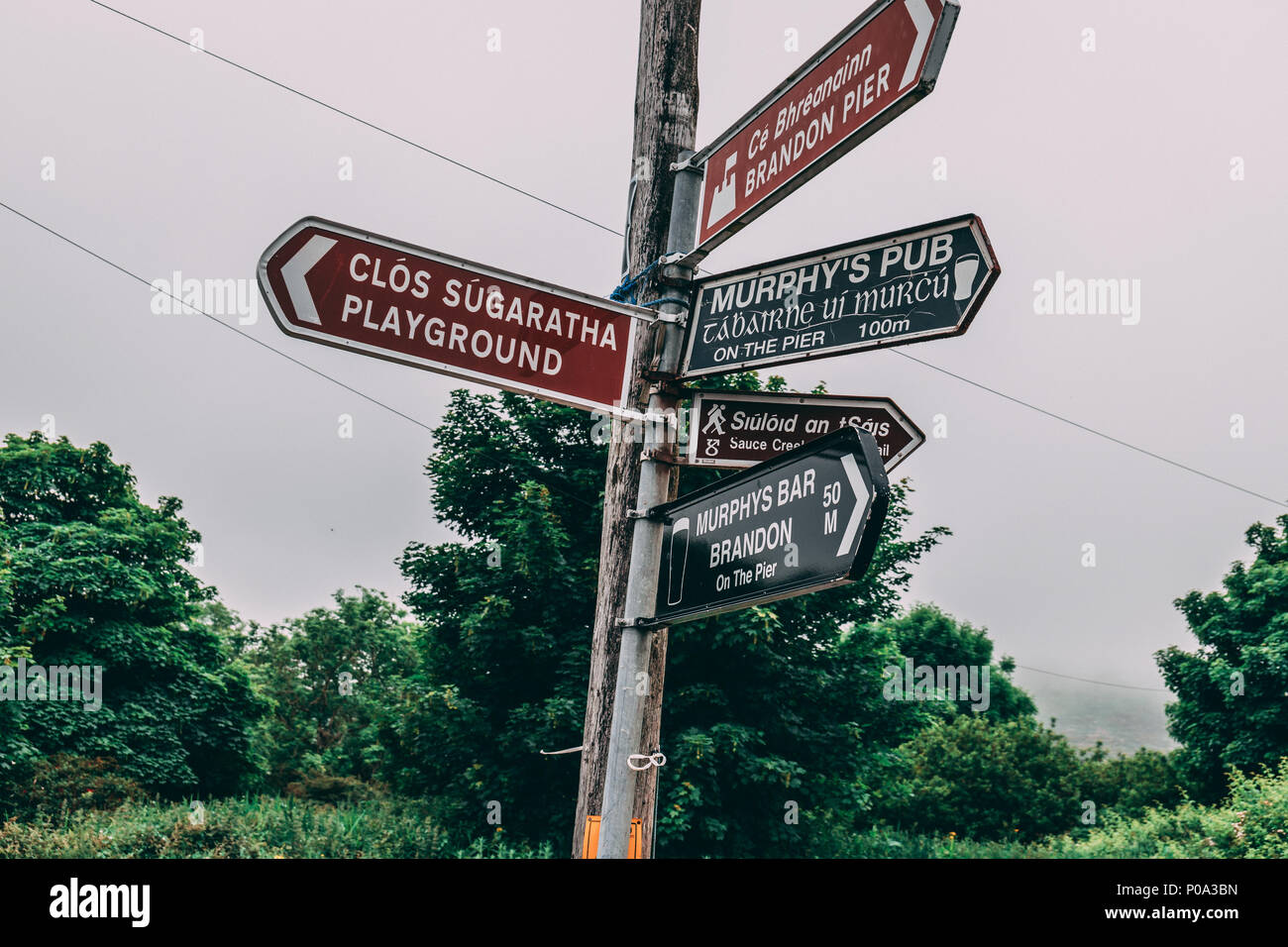 June 5th, 2018, Murirrigane, Ireland - road signs to Brandon Point, a ...