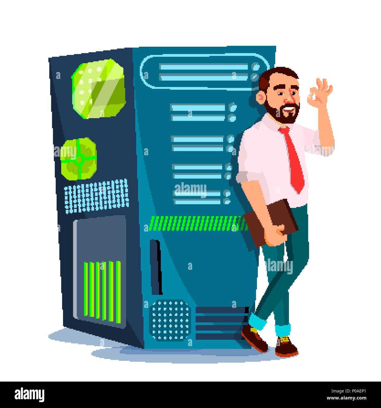 Data Center Vector. Hosting Server And Man. Storage Cloud. Network And ...