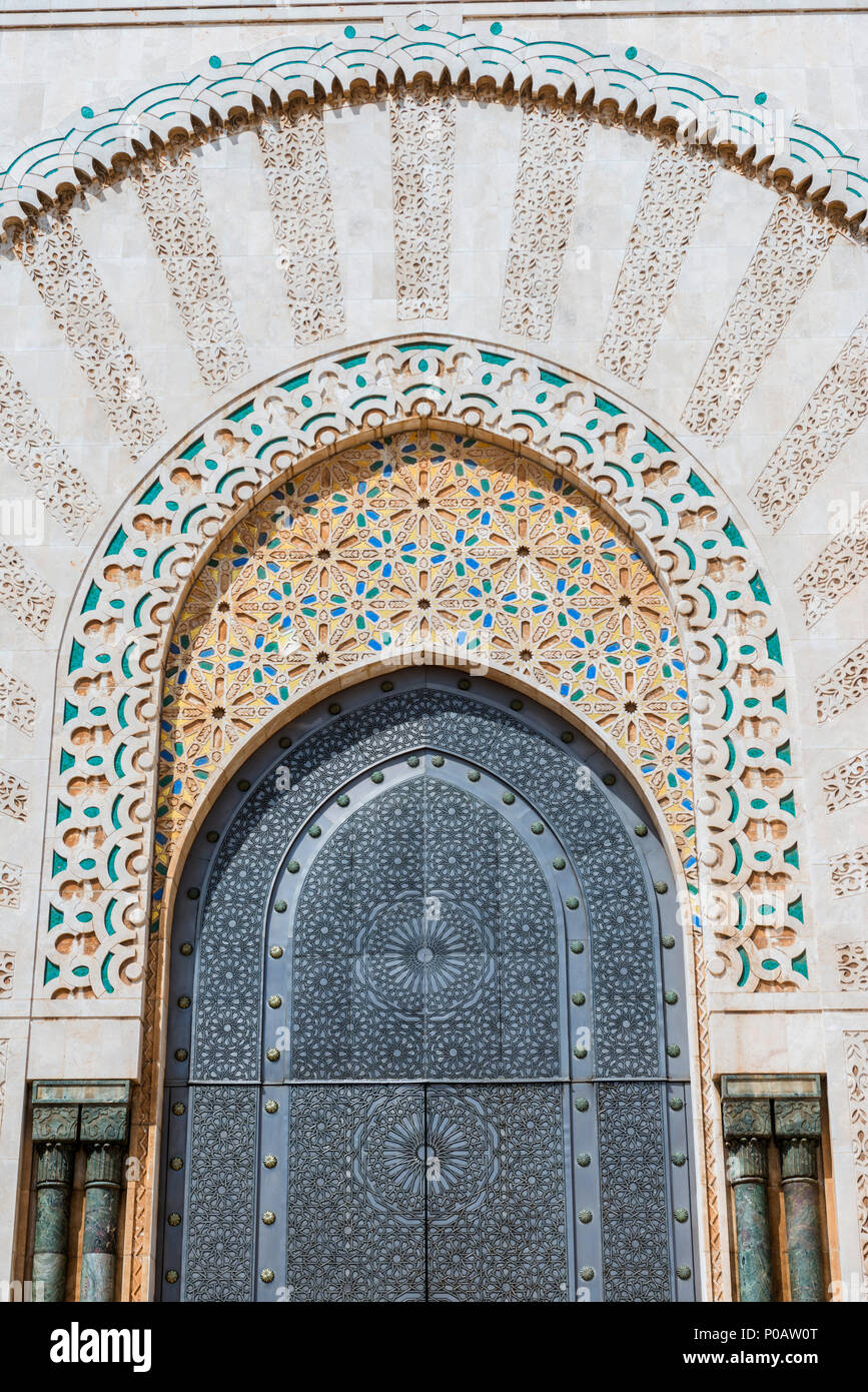 Decorated exterior wall, entrance gate with mosaic and ornament, Hassan ...