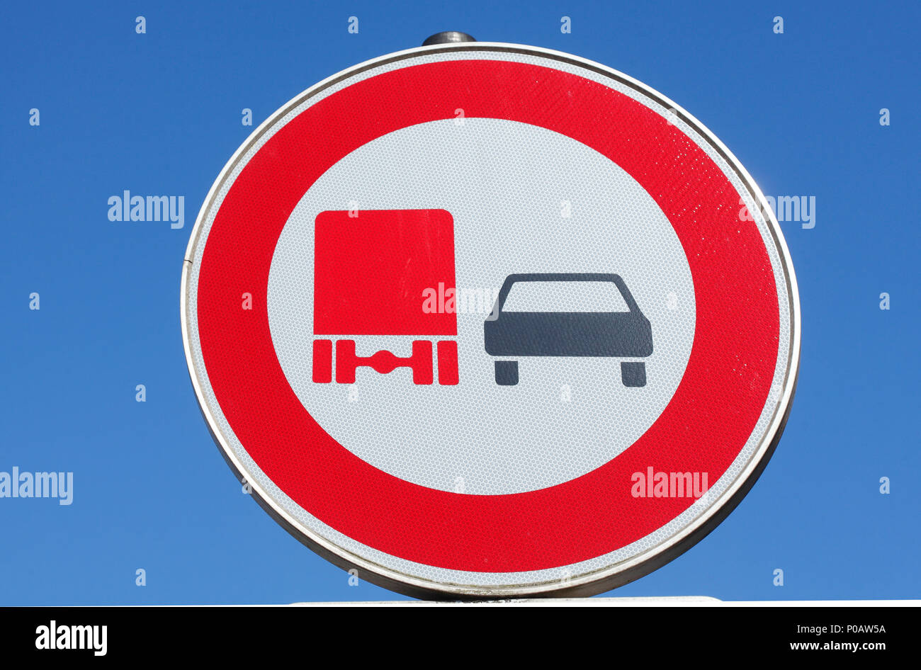 Traffic sign no overtaking for trucks, lorries, motor vehicles over 3 ...