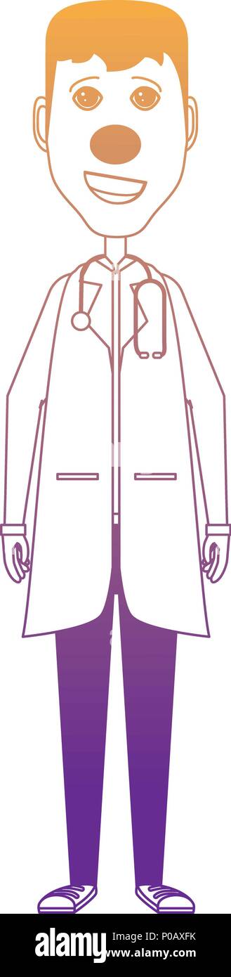 cartoon doctor with red nose and stethoscope over white background ...