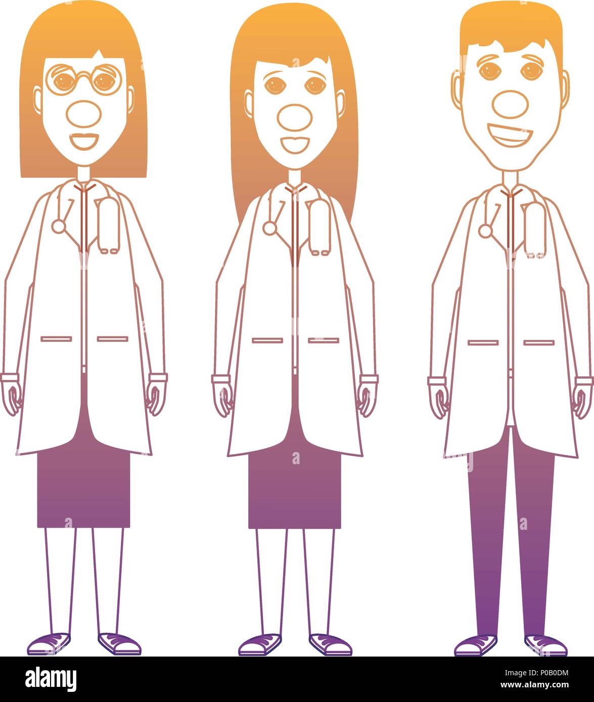 Cartoon happy doctors with red noses over white background, vector ...