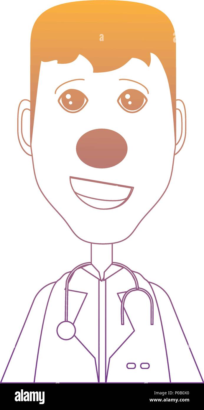 cartoon doctor with red nose and stethoscope over white background ...