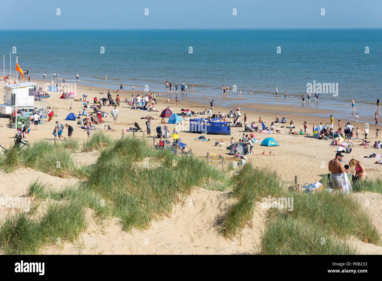 Sand dunes at Camber Sands Beach, Camber, East Sussex, England, United ...