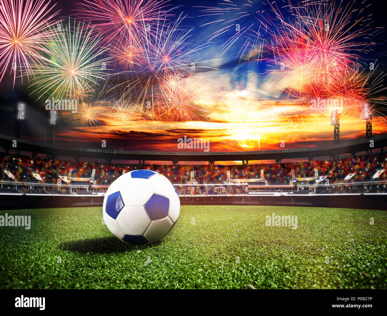 Fireworks over soccer football stadium as world cub championship final ...
