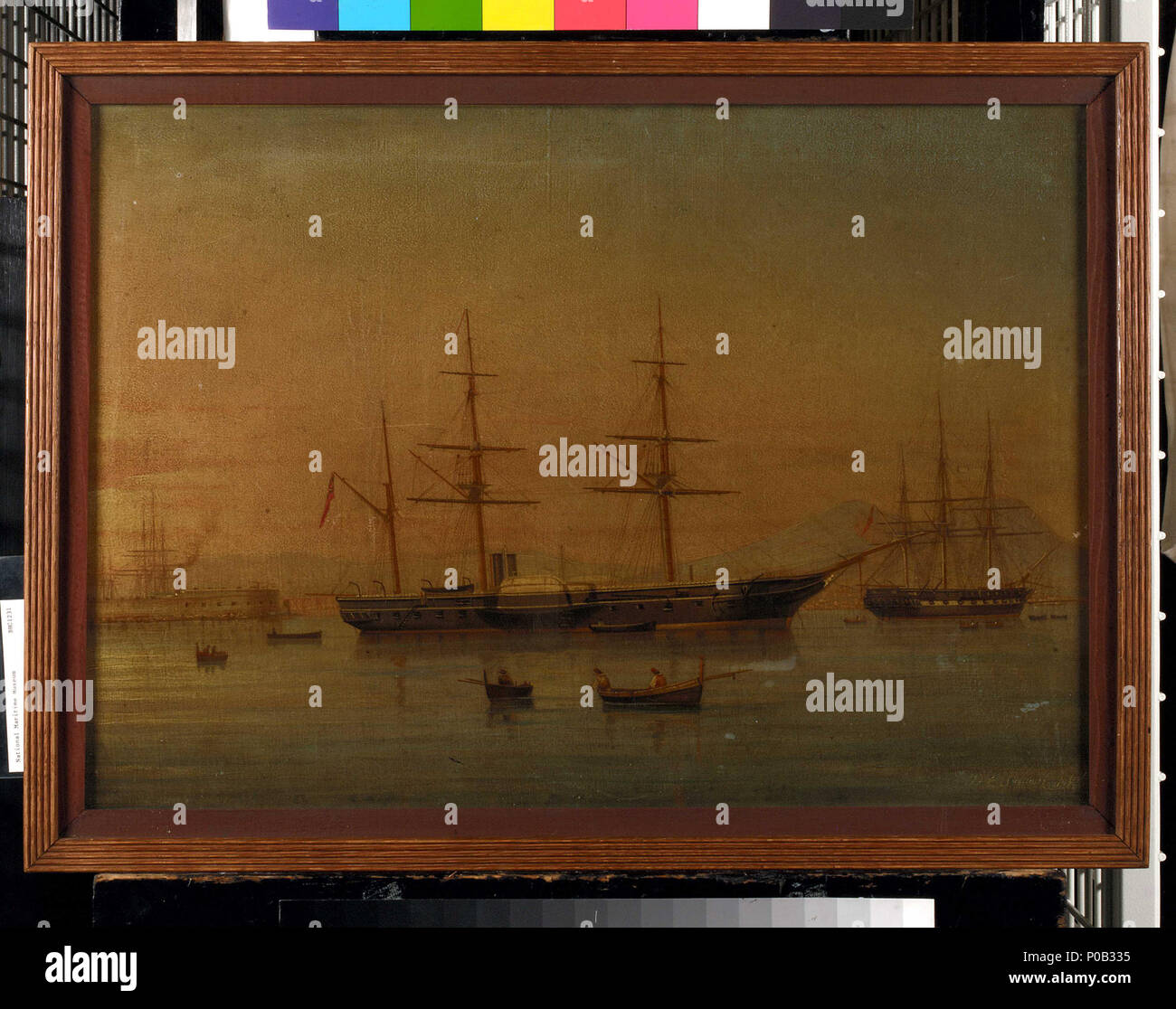 . English: A paddle frigate at anchor off Naples Oil painting A paddle ...