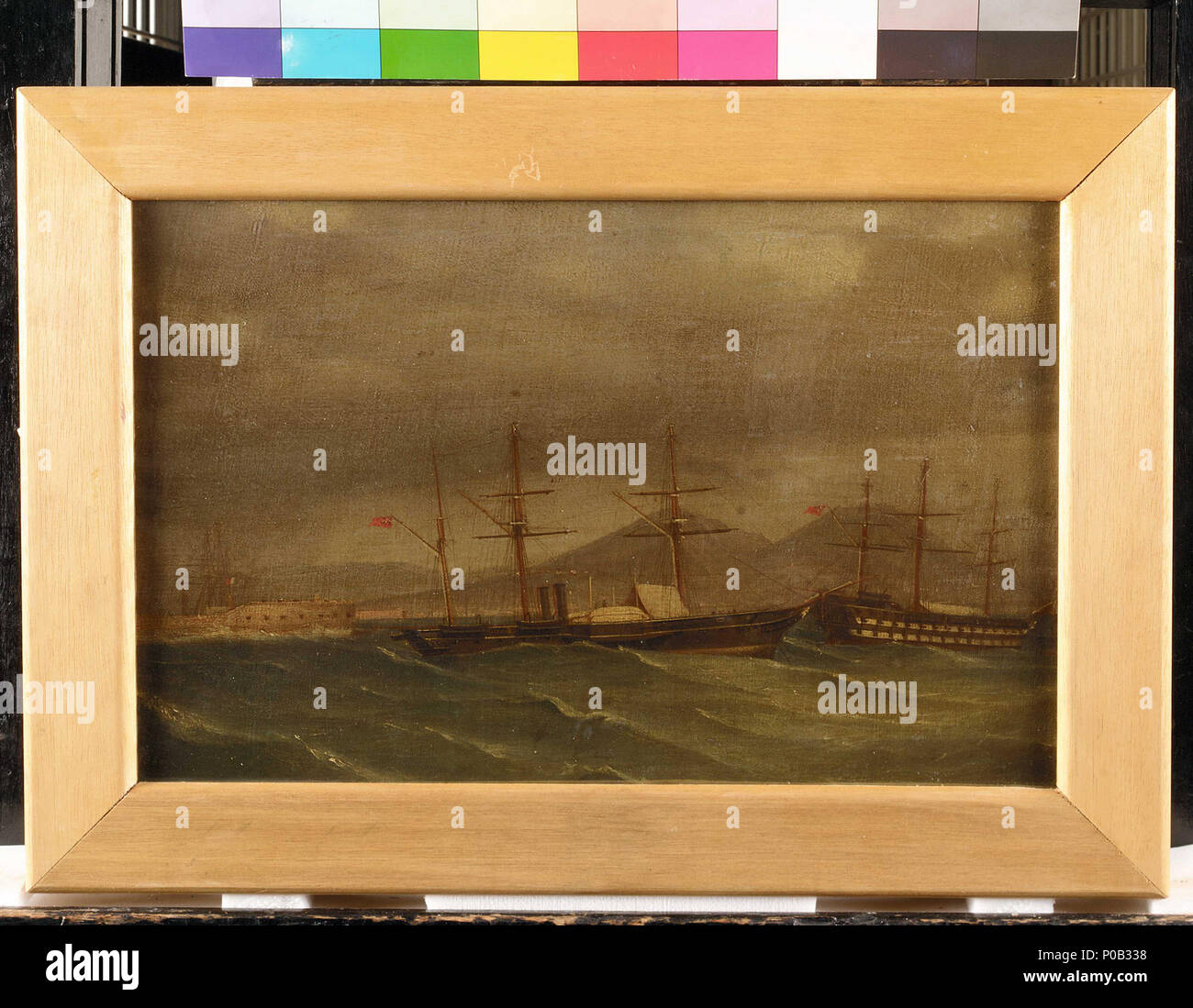 . English: A paddle frigate in a rough sea off Naples Oil painting A ...