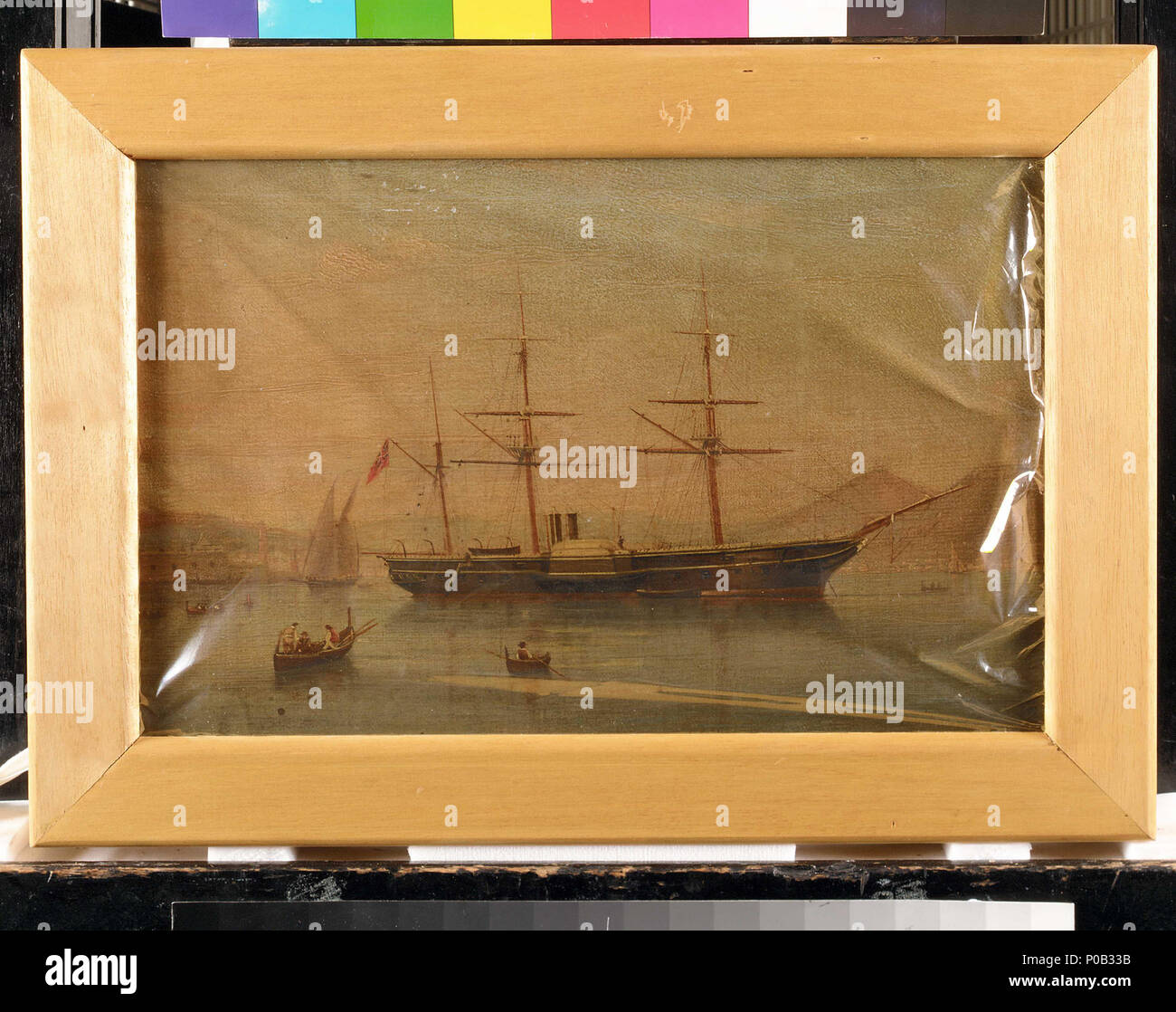 . English: A paddle frigate at anchor off Naples Oil painting A paddle ...