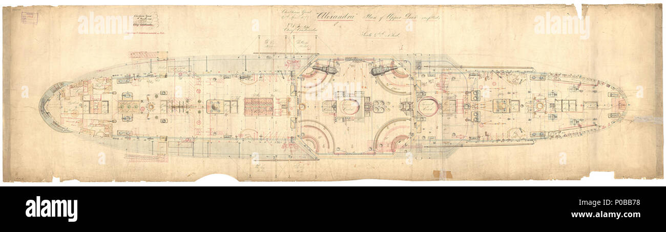 . English: Alexandra (1875) Scale: 1:48. A plan showing the upper deck ...