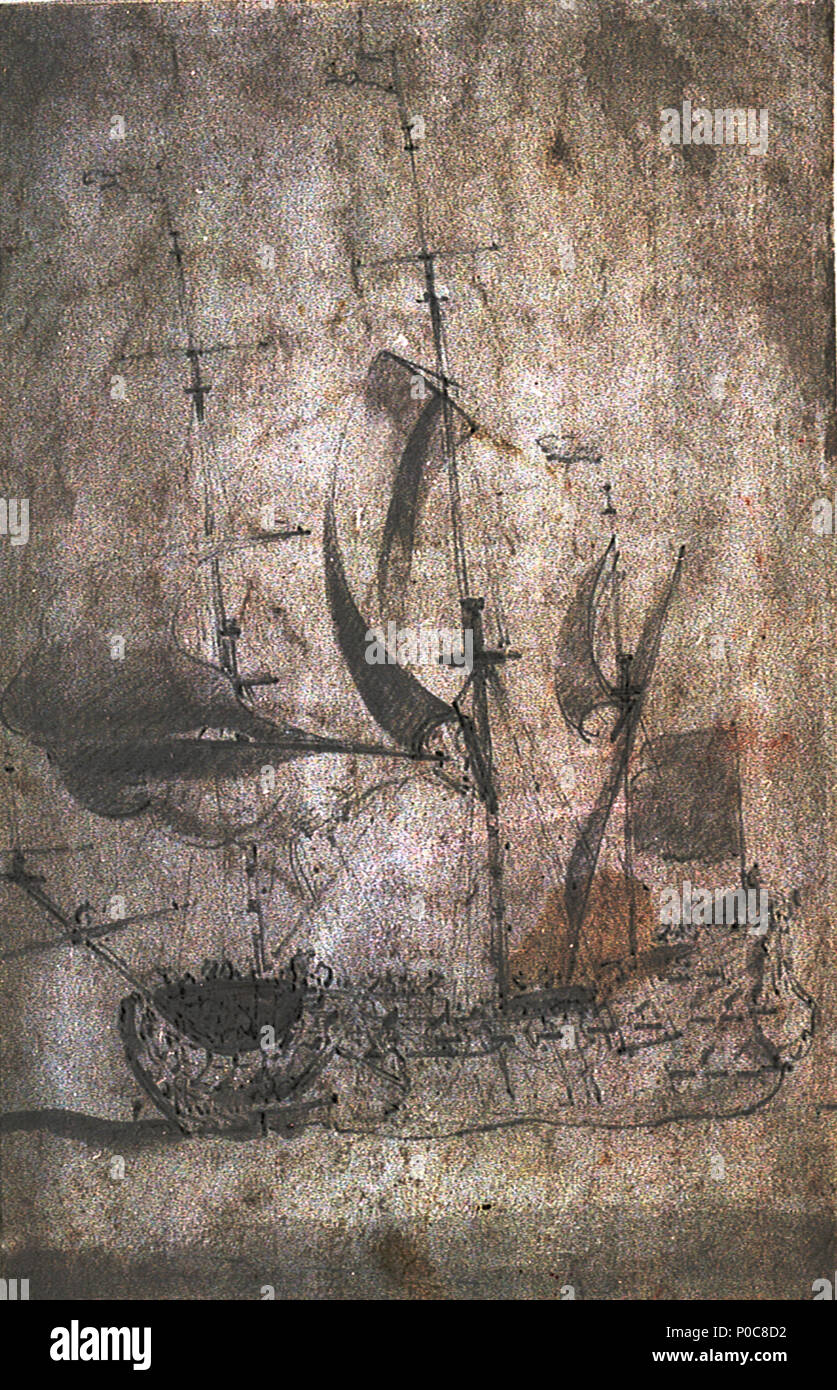 . English: An English Ship in a fresh quartering breeze A close port ...