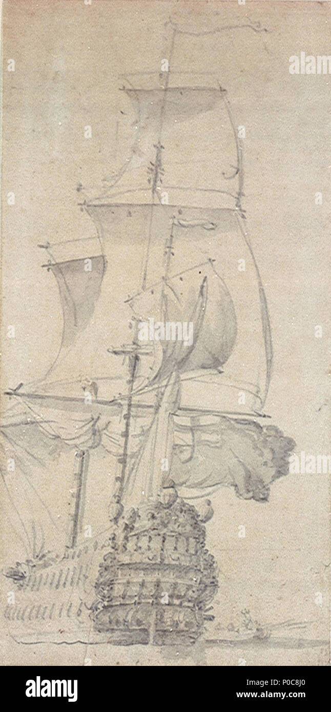 . English: An English two-decker under easy sail A near view from the ...