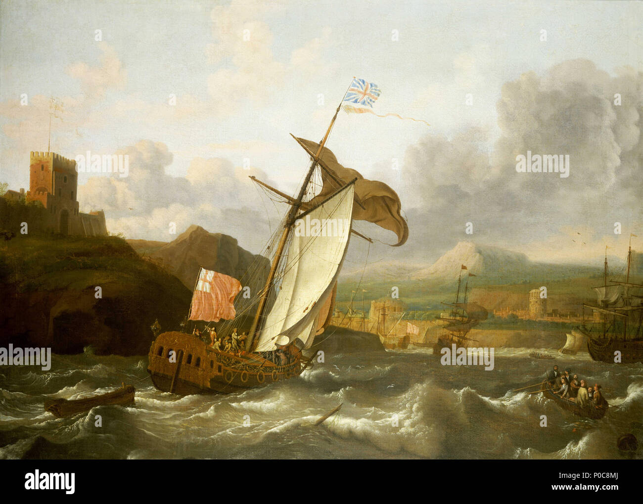 . English: An English yacht sailing into an imagined British harbour ...