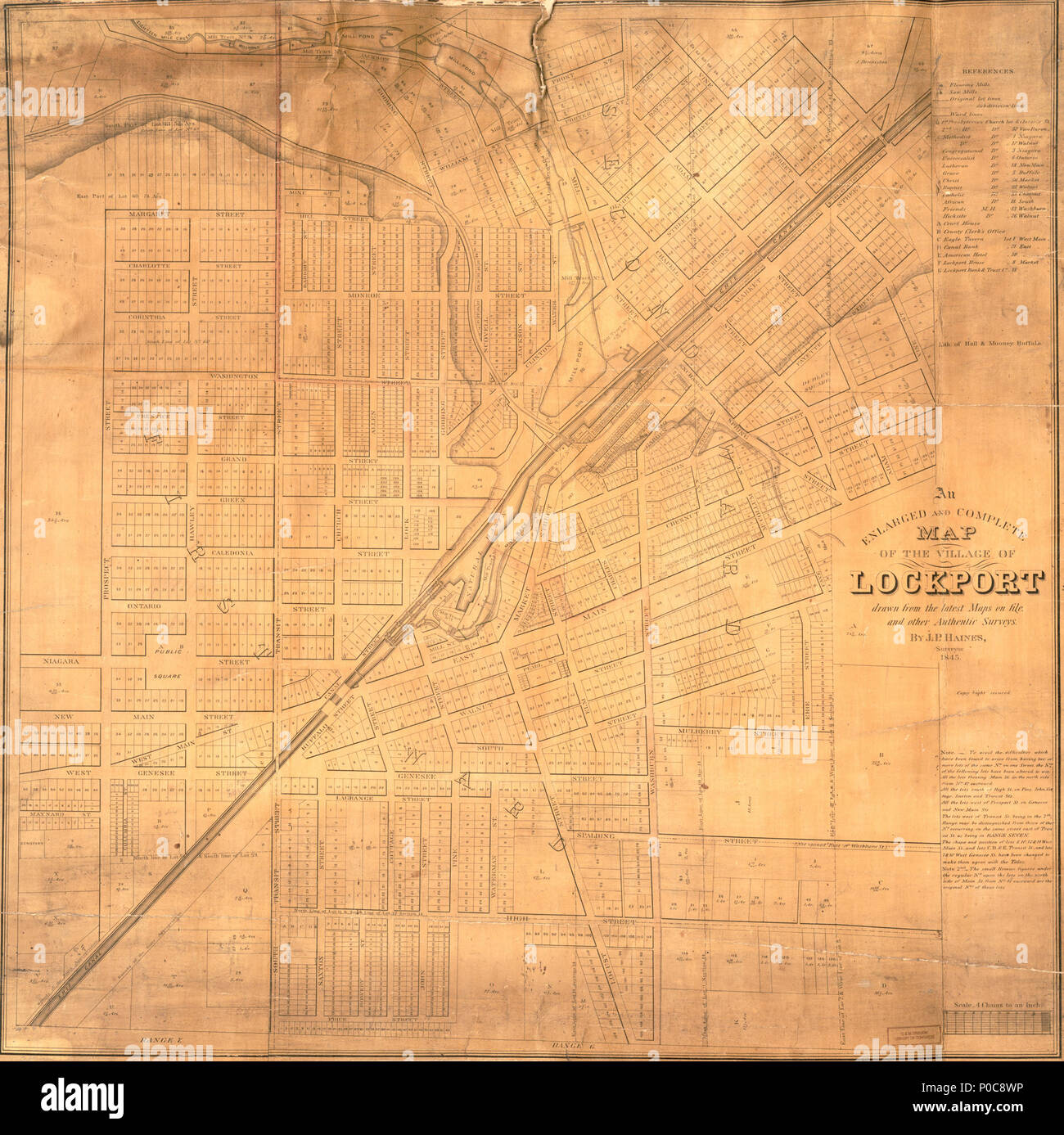 . English: Cadastral map showing streets, lots, lot numbers, commercial ...