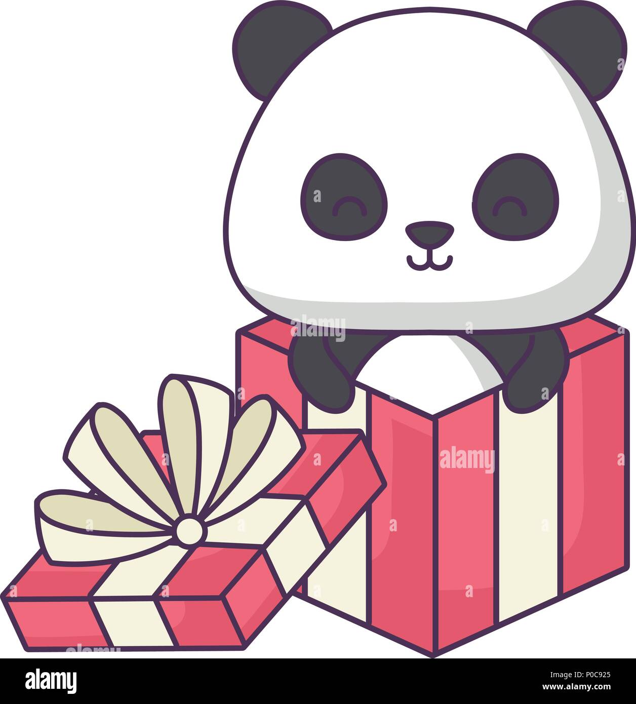 gift box with cute panda bear icon over white background, vector ...