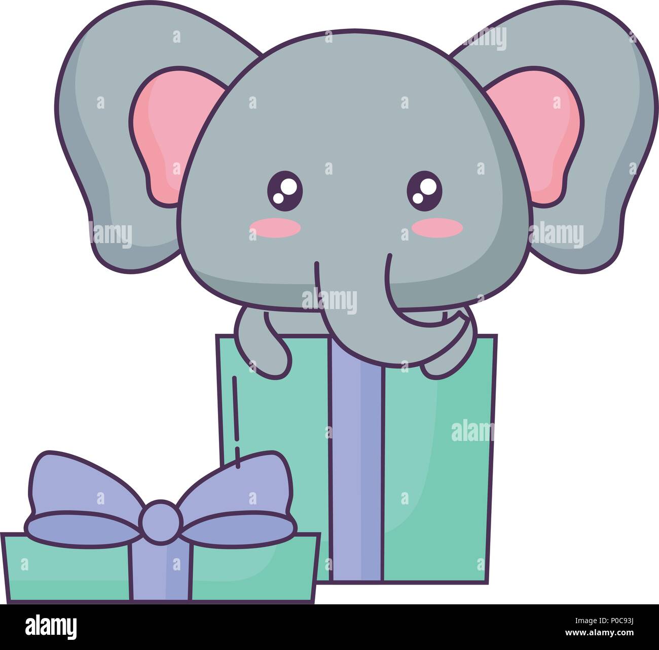 gift box with cute elephant icon over white background, vector ...