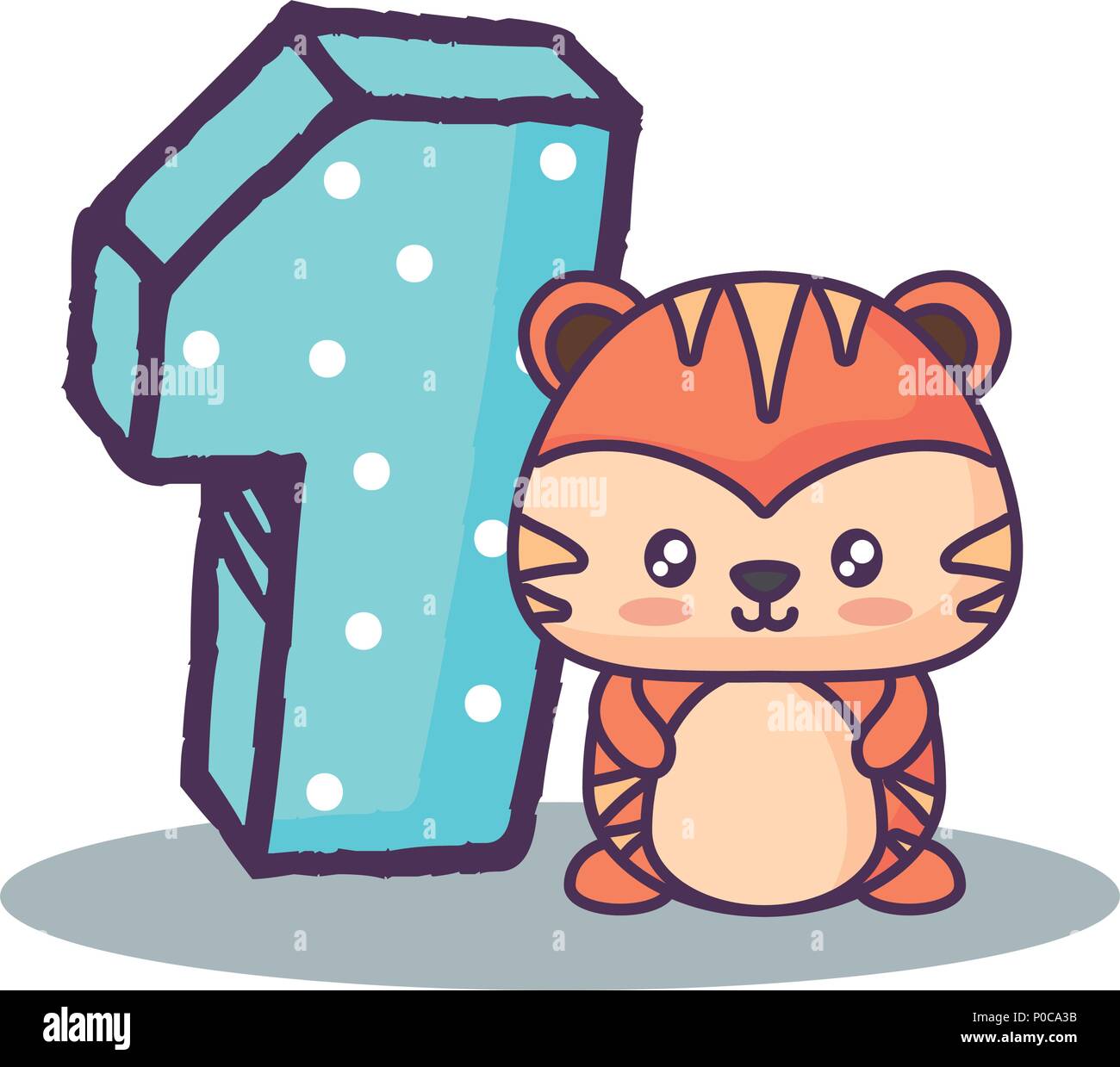 cute tiger with number one icon over white background, vector ...