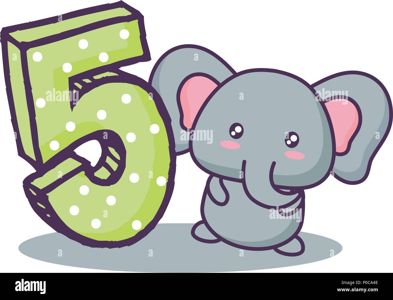 cute elephant with number five icon over white background, vector ...