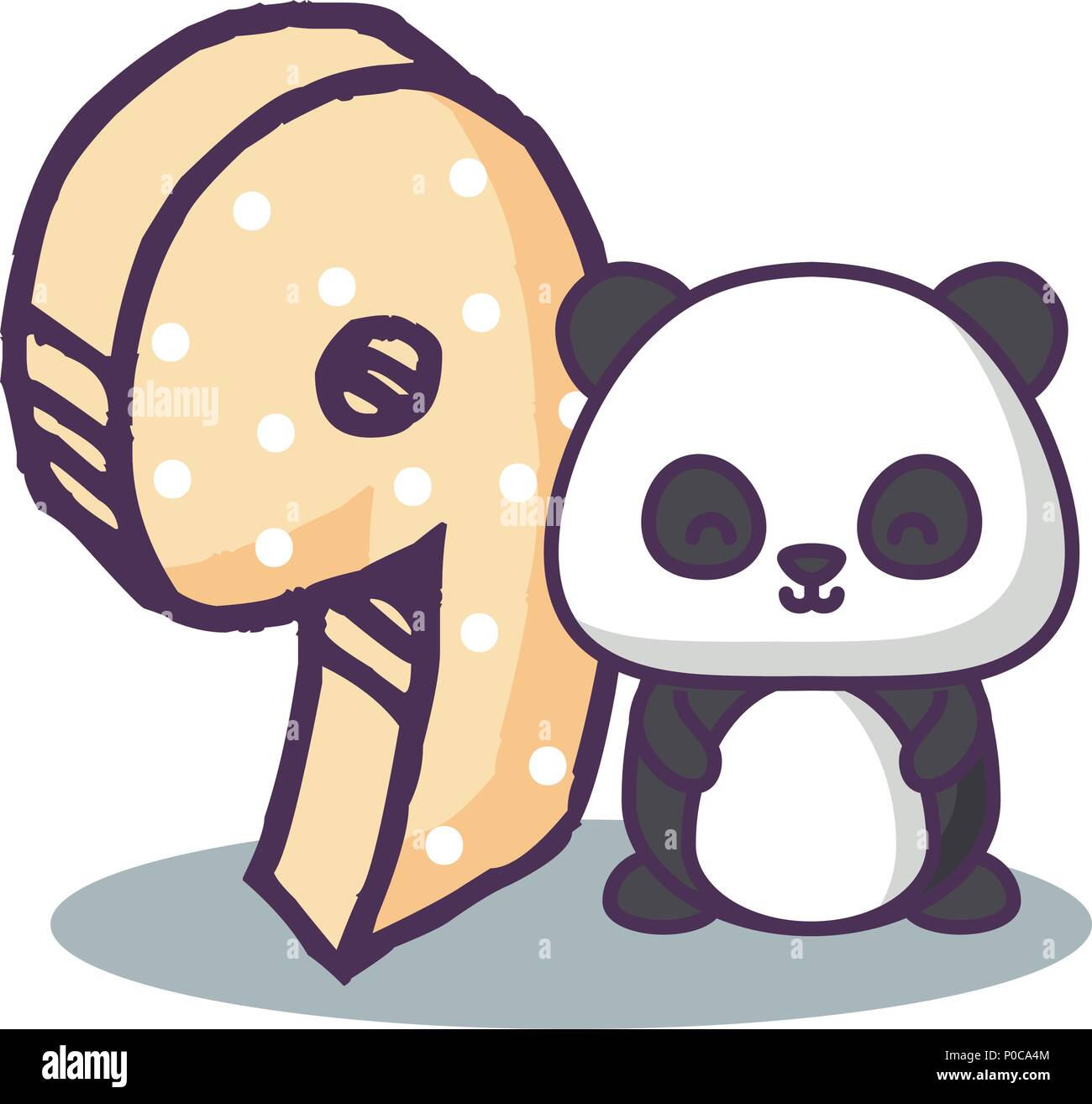 cute panda bear with number nine icon over white background, vector ...