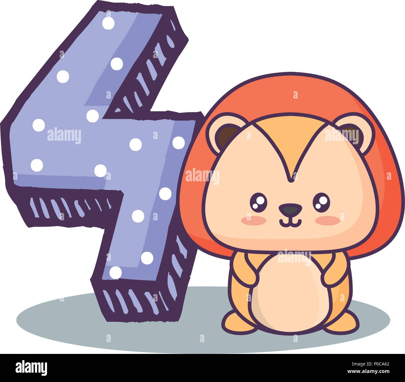 cute lion with number four icon over white background, vector ...