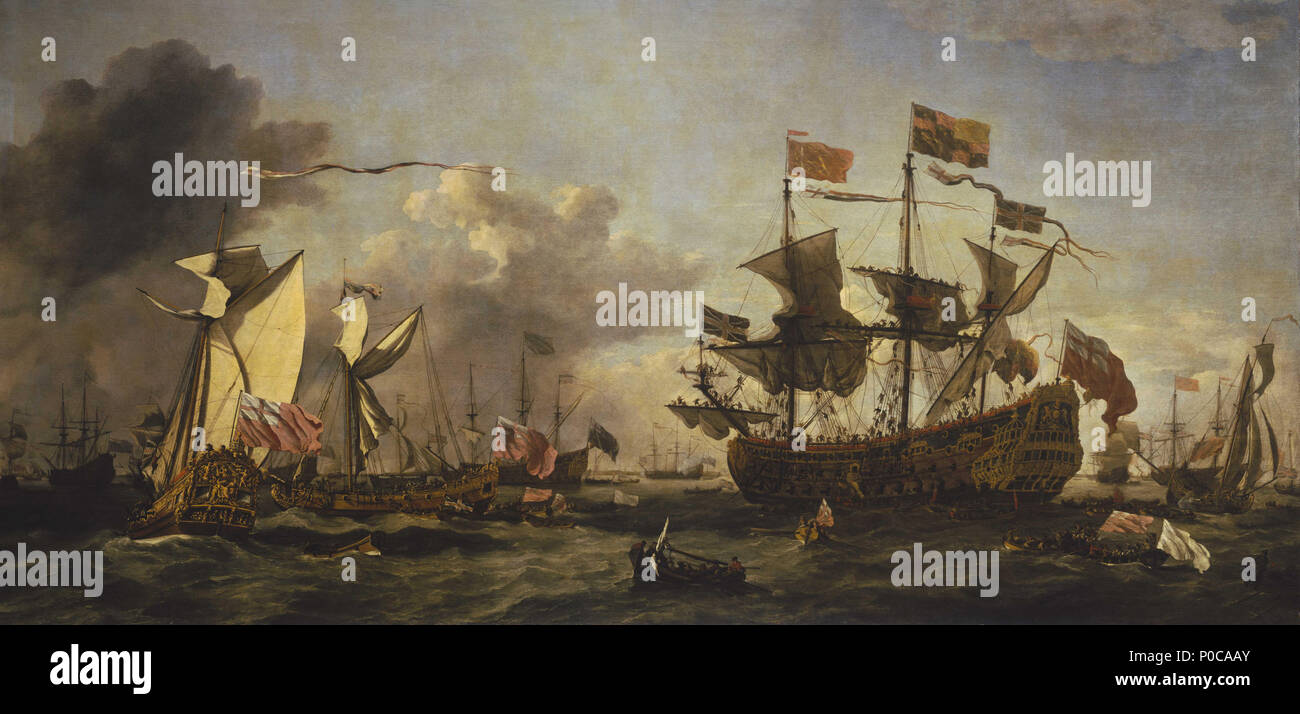 . English: A Royal Visit to the Fleet in the Thames Estuary, 1672 ...