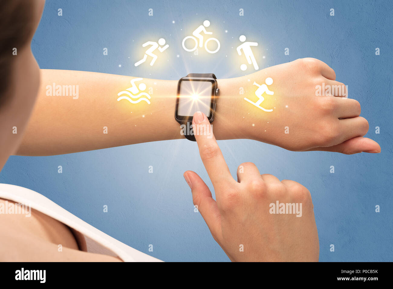 Female hand with smartwatch and sport concept Stock Photo - Alamy