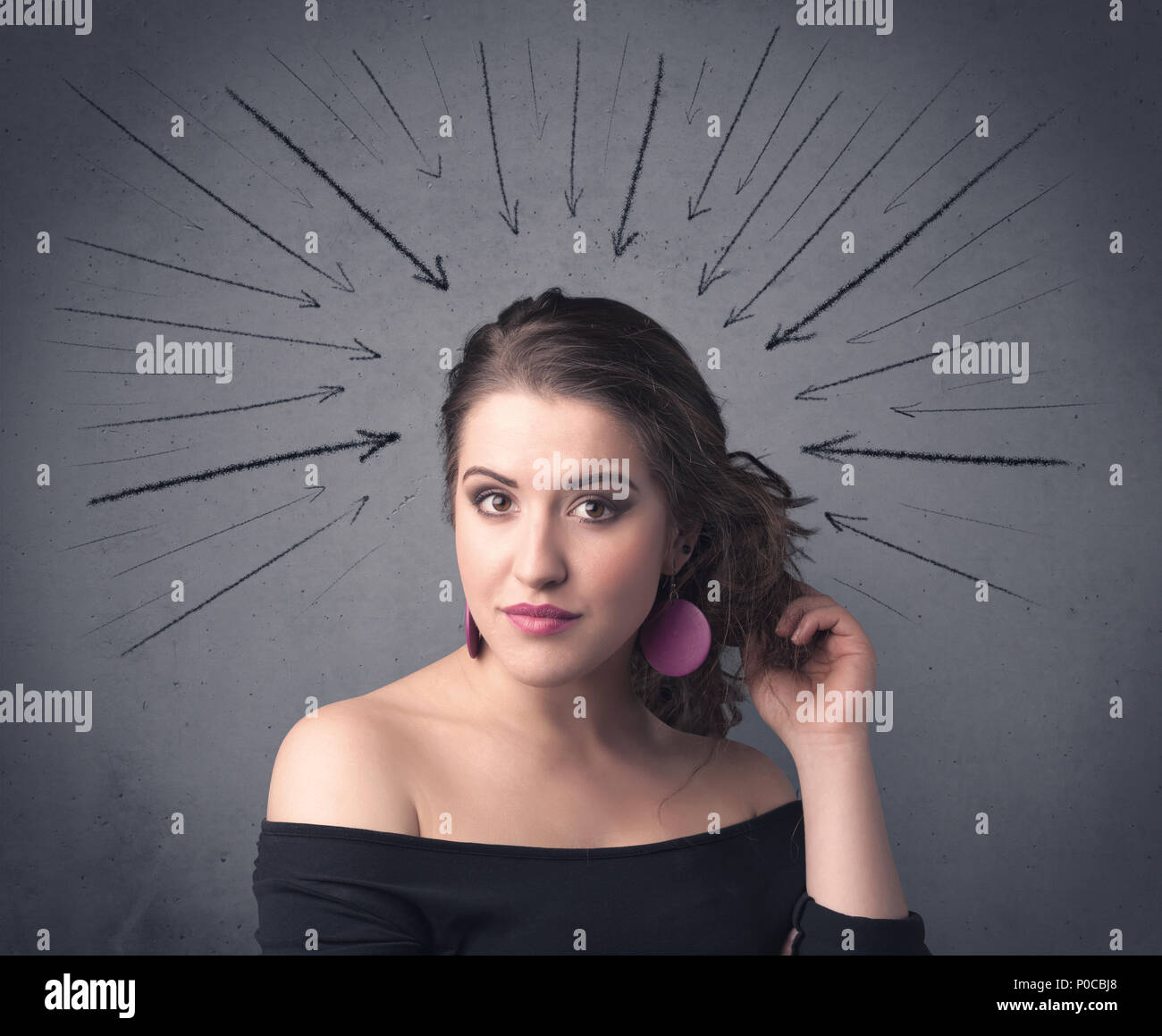 A teenage student girl under pressure while making happy face ...