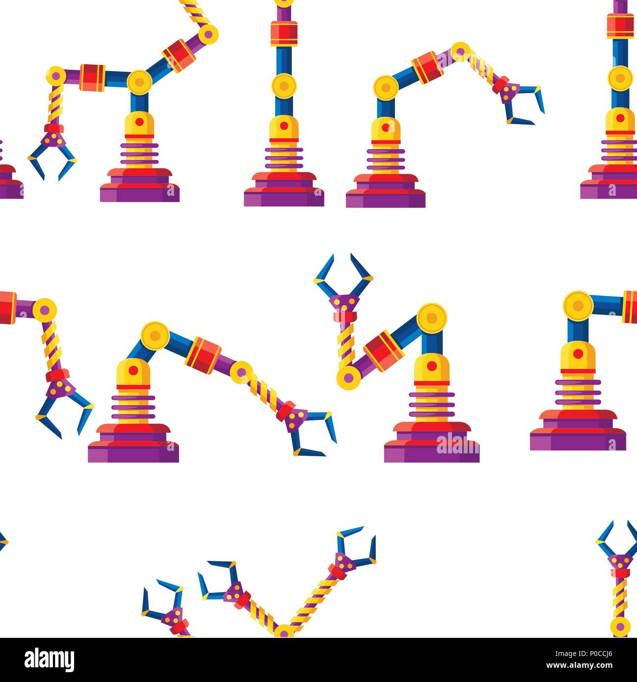 Seamless pattern. Collection of color robotic arms, hands. Vector robot ... Seamless pattern. Collection of color robotic arms, hands. Vector robot ...
