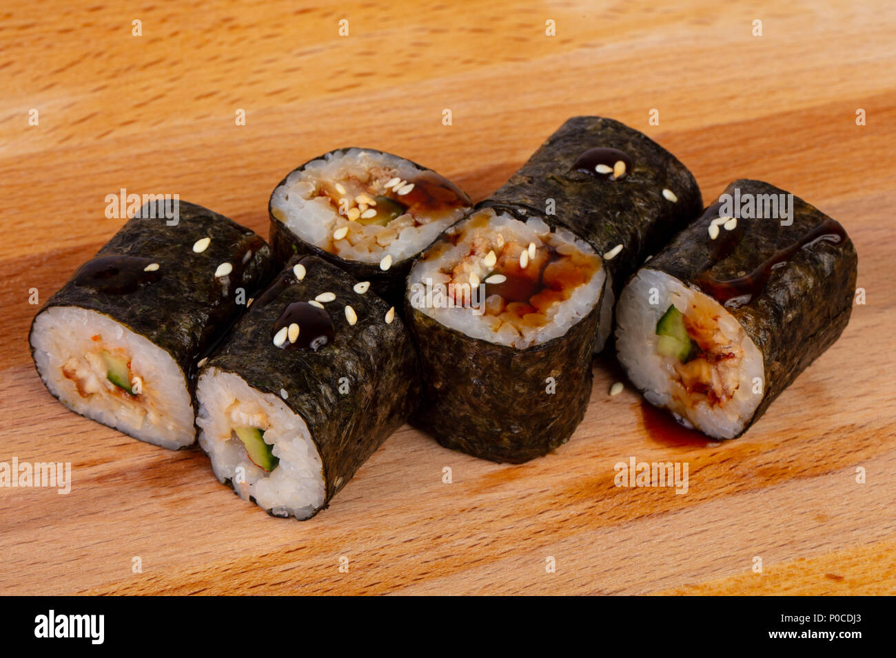 Roll Unagi Maki with eel Stock Photo - Alamy