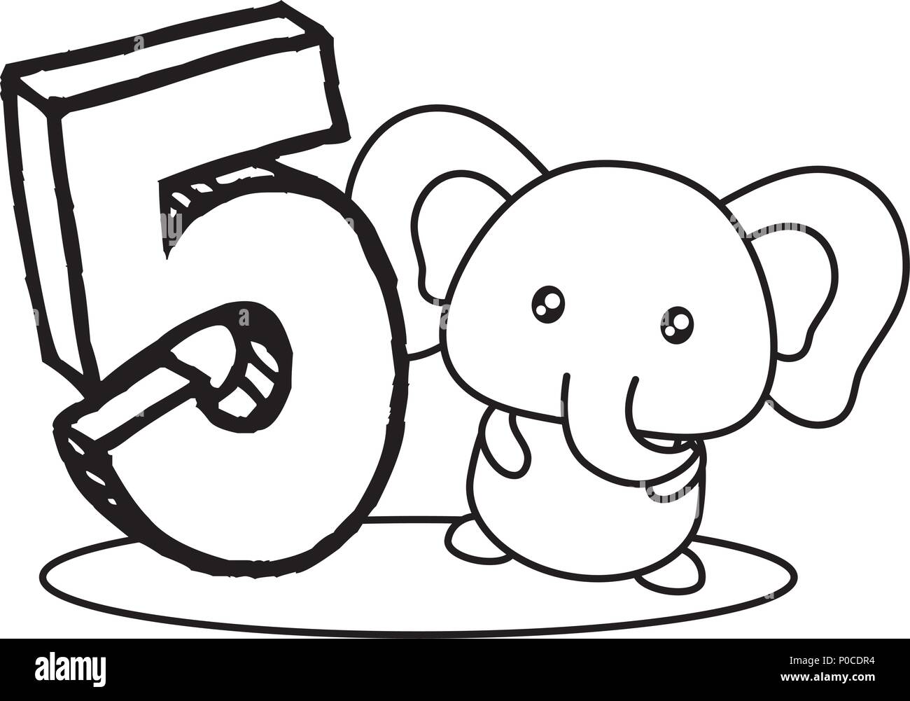 cute elephant with number five icon over white background, vector ...
