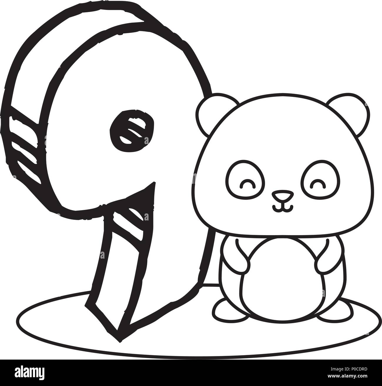 cute panda bear with number nine icon over white background, vector ...