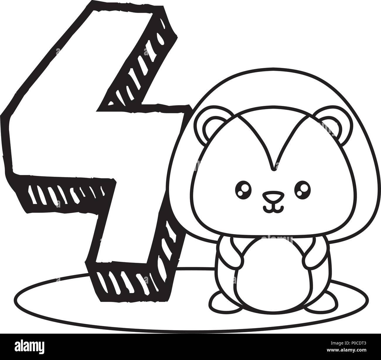cute lion with number four icon over white background, vector ...