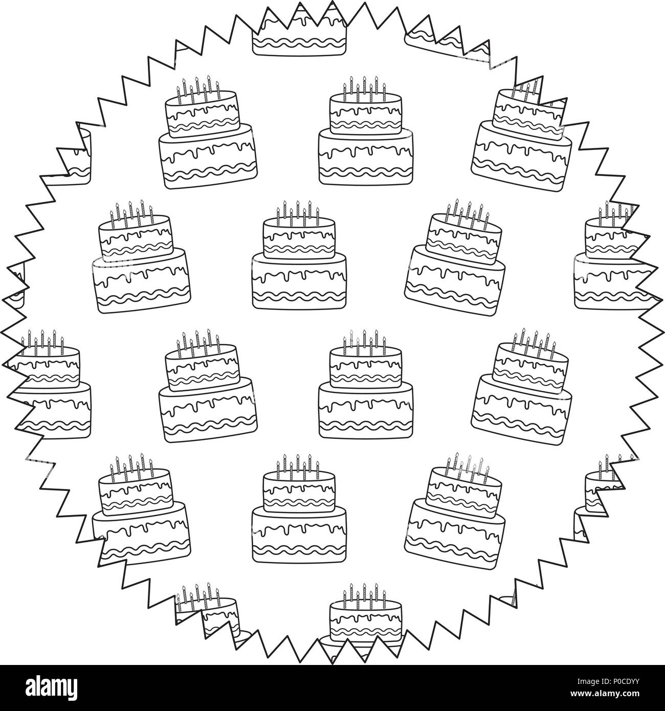seal stamp with birthday cake pattern over white background, vector ...